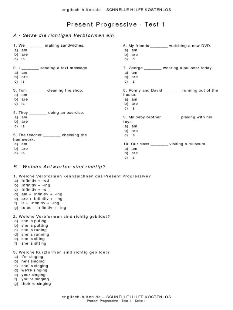 Test Present Progressive de | PDF | Leisure