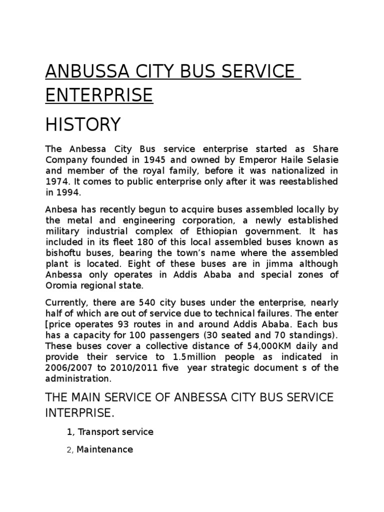 Anbussa City Bus Service Enterprise History | PDF | Clutch | Manual ...