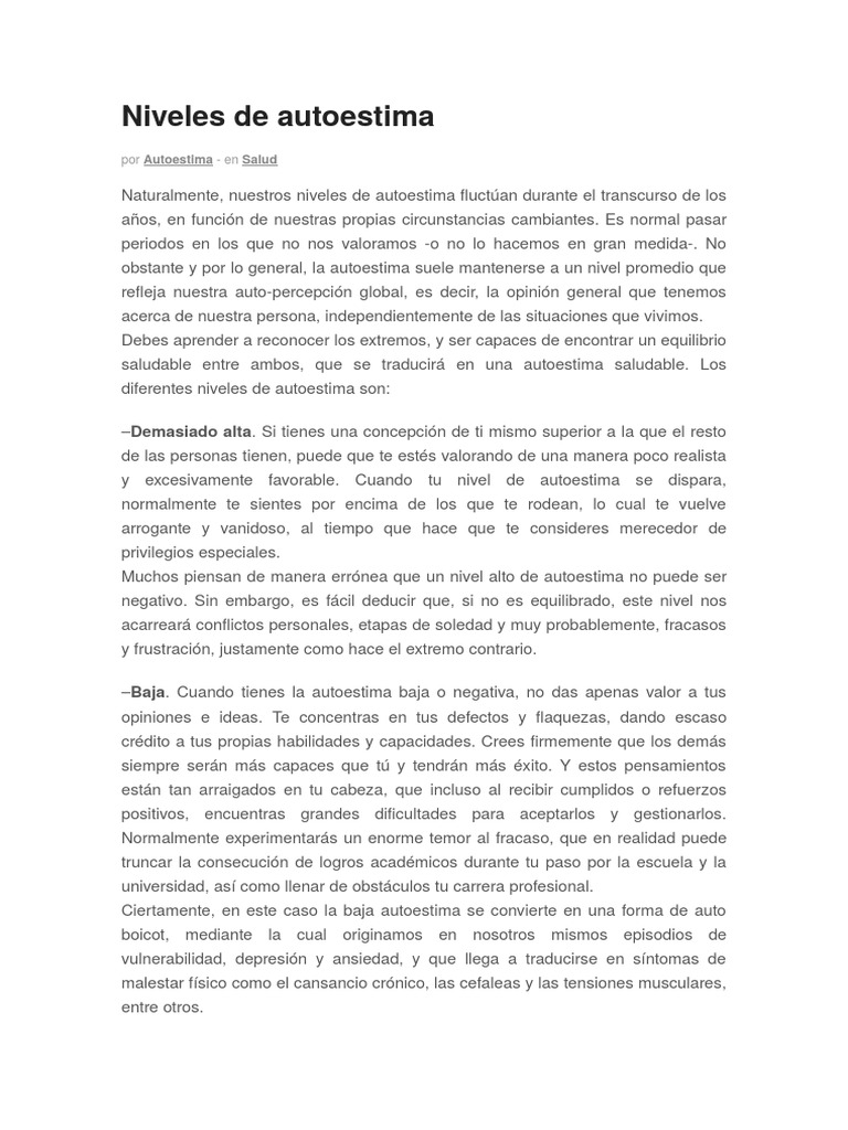 Niveles de autoestima: alta, baja y saludable | PDF | Autoestima ...