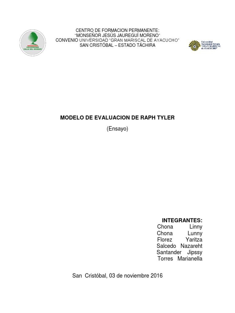 Evaluación de Tyler Ensayo | PDF | Evaluación | Plan de estudios
