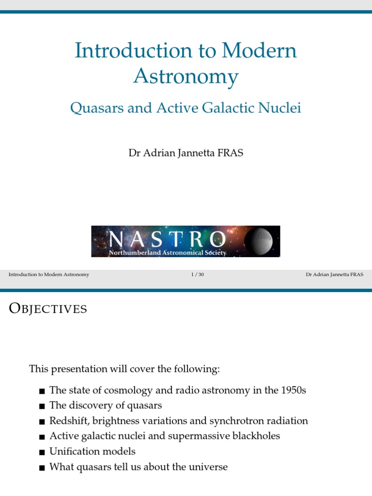 Introduction To Modern Astronomy: Quasars and Active Galactic Nuclei | PDF