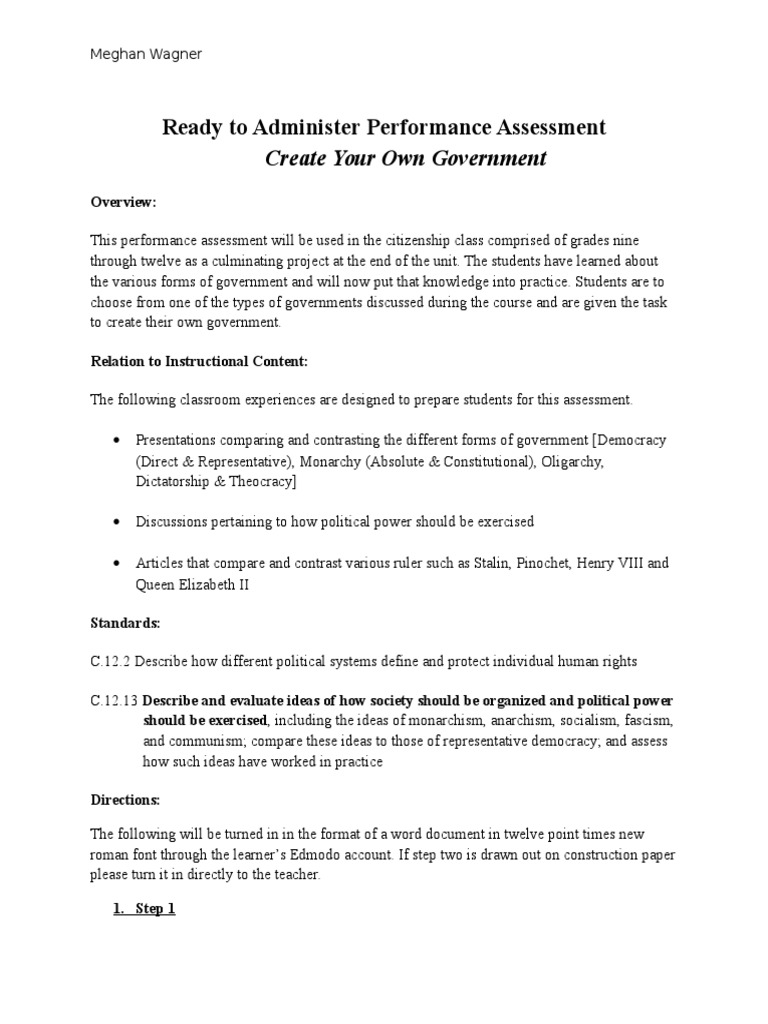 Ready To Administer Performance Assessment: Create Your Own Government ...