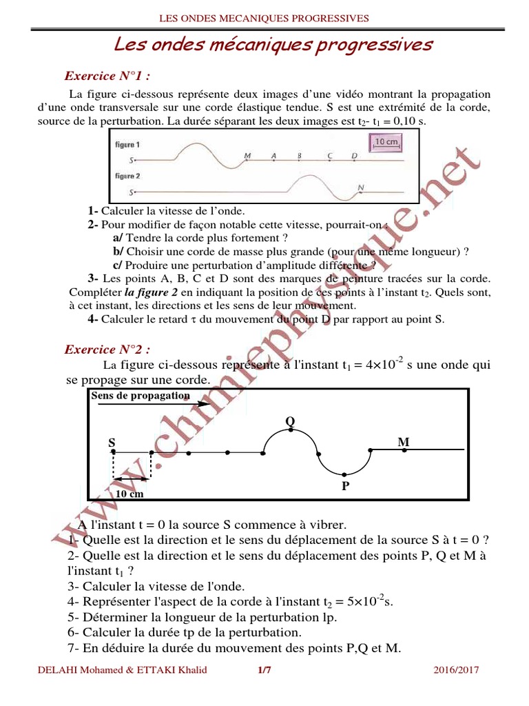 1 Exercices Les Ondes Mecaniques Progressives PDF | PDF | Tremblements ...