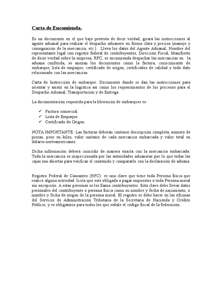 Carta de Encomienda