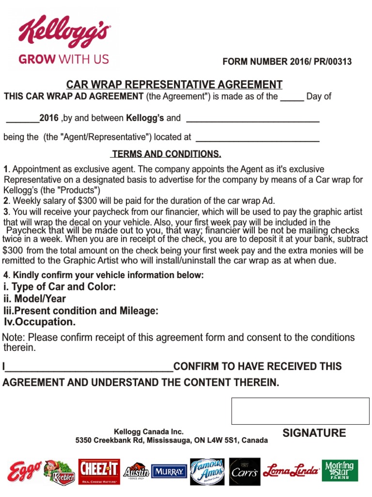 Car Wrap Scam Kelloggs Agreement | PDF