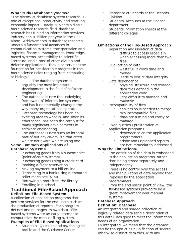 Why Study Database Systems?: Traditional File-Based Approach | PDF ...