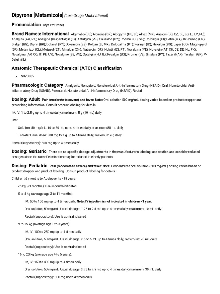 Dipyrone (Metamizole) : Pronunciation Brand Names: International ...
