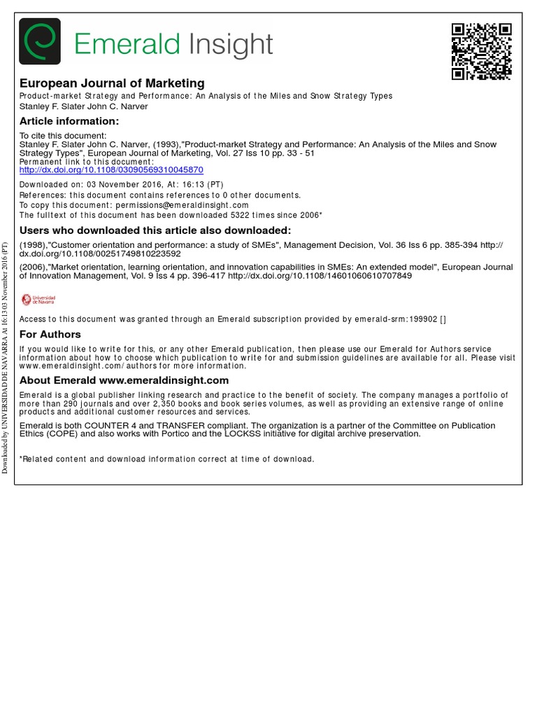 Product Market Strategy and Performance - An Analysis of The Miles and ...