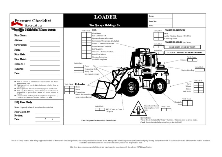 Loader: Prestart Checklist | PDF