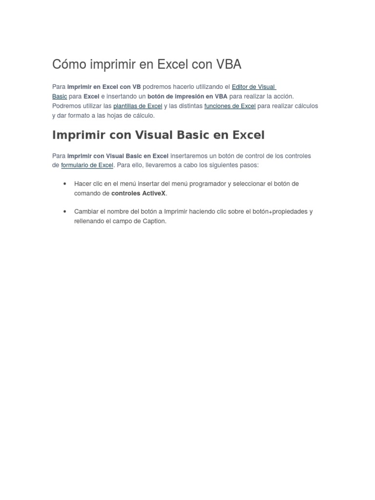 Cómo Imprimir en Excel Con VBA | Descargar gratis PDF | Macro (informática) | Microsoft Excel