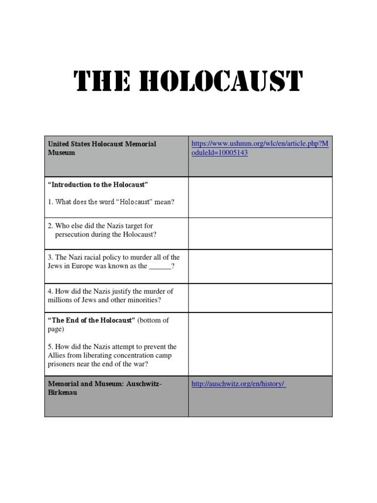 Holocaust Web Quest 2 | PDF