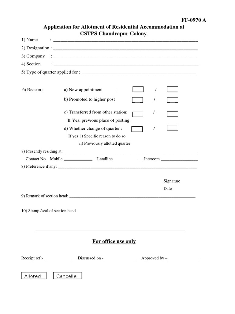 FF 0970 A Application For Allotment of Residential Accommodation at ...