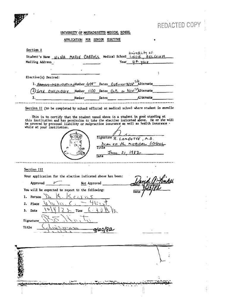 NINA CARROLL, M.D. MASSACHUSETTS LICENSE APPLICATIONS As of 2015 | PDF