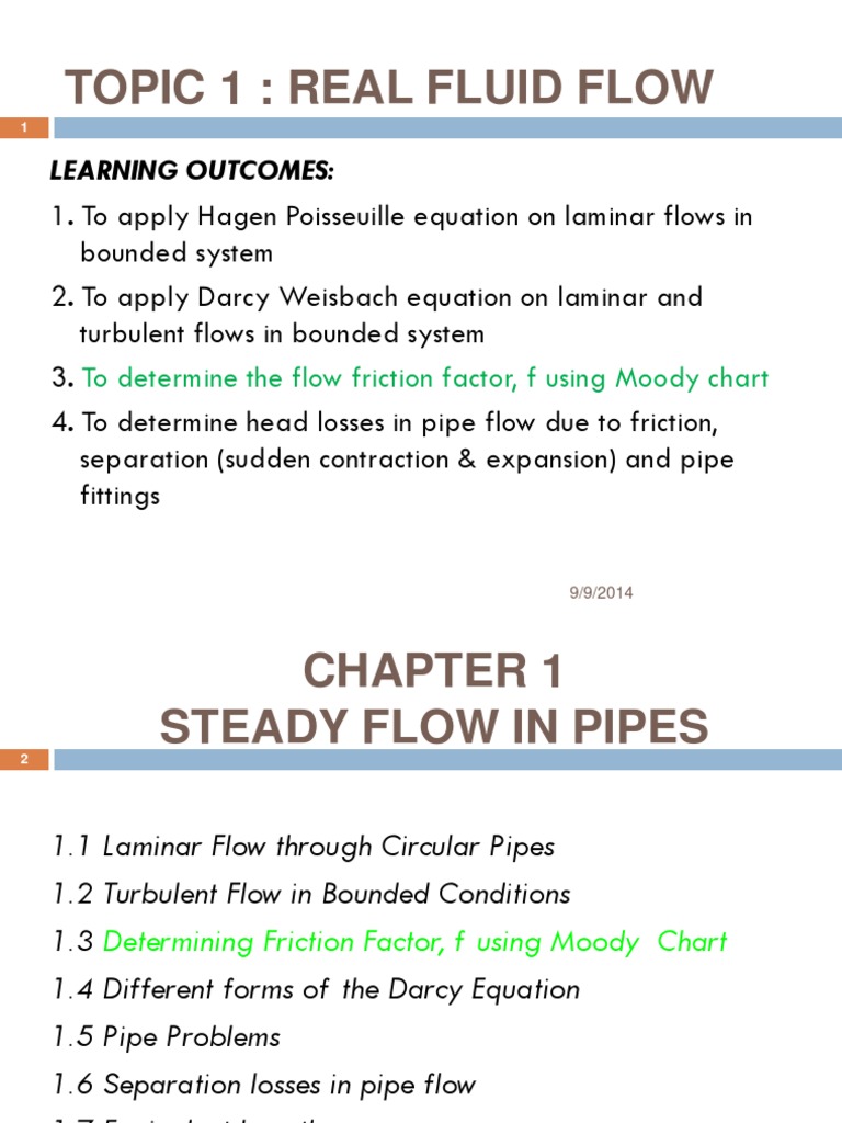 Topic 1: Real Fluid Flow: Learning Outcomes | PDF | Fluid Dynamics | Reynolds Number