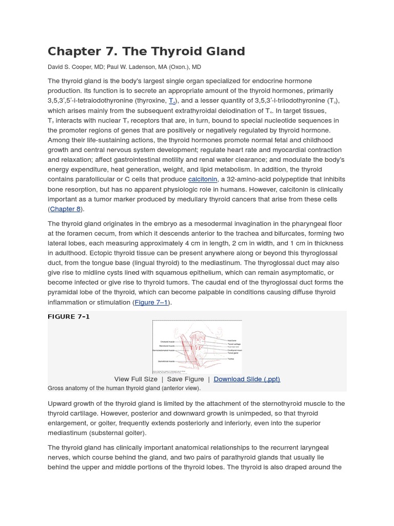 Chapter 7. The Thyroid Gland: David S. Cooper, MD Paul W. Ladenson, MA ...