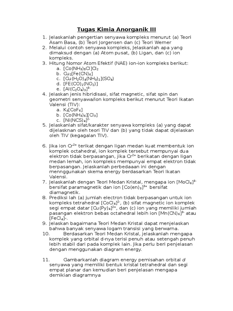 Tugas Kimia Anorganik III | PDF | Metode & Bahan Ajar | Teknologi & Rekayasa