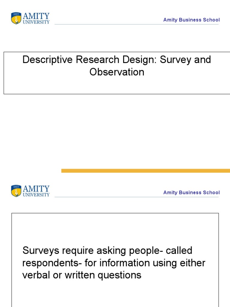 Descriptive Research Design: Survey and Observation: Amity Business ...