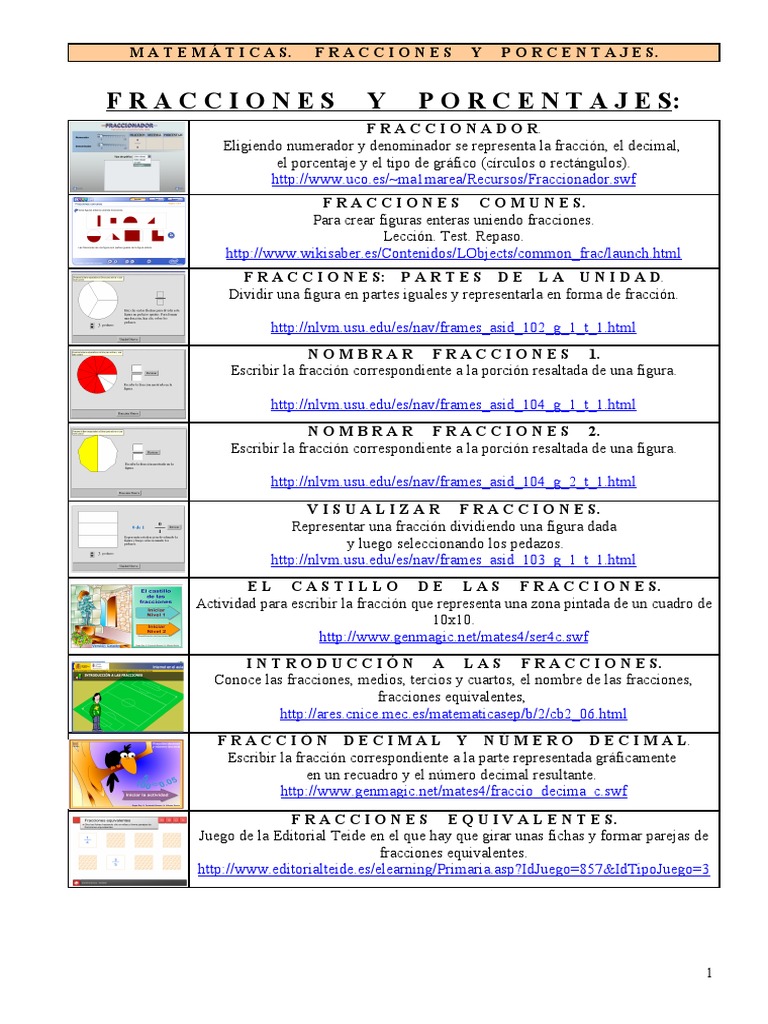 Fracciones y Porcentajes | PDF | Fracción (Matemáticas) | Porcentaje