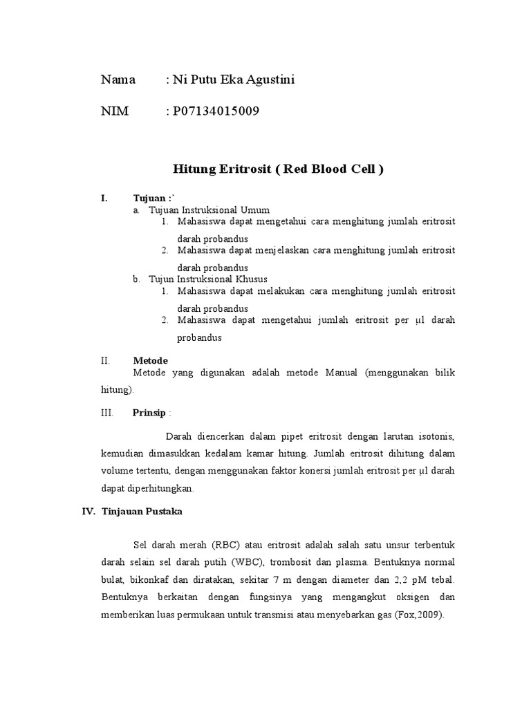 Laporan Hitung Eritrosit 1 | PDF