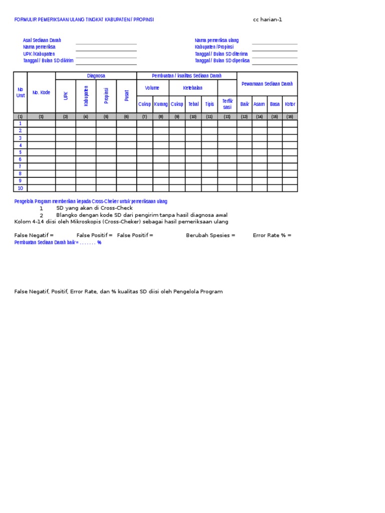 Form Cross Check SR Menerima Dari LabKesDa | PDF