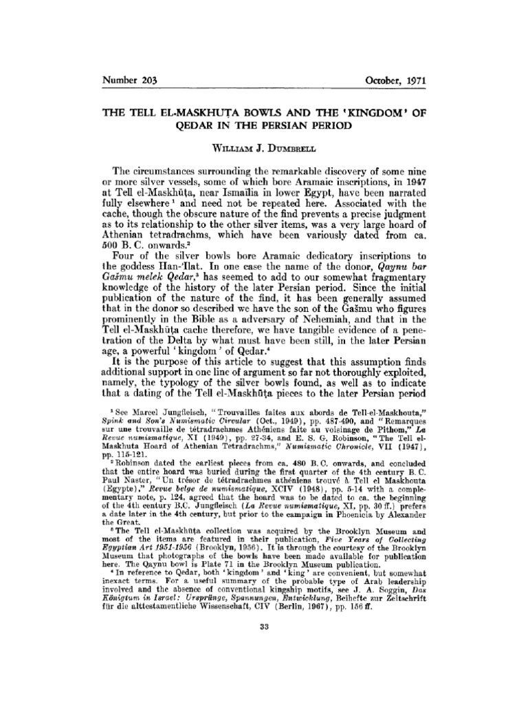 The Tell El-Maskhuta Bowls and The 'Kingdom' of Qedar in The Persian ...