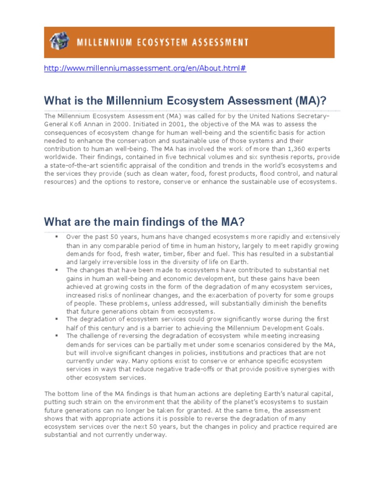 Millennium Ecosystem Assessment | PDF | Ecosystem Services | Ecosystem