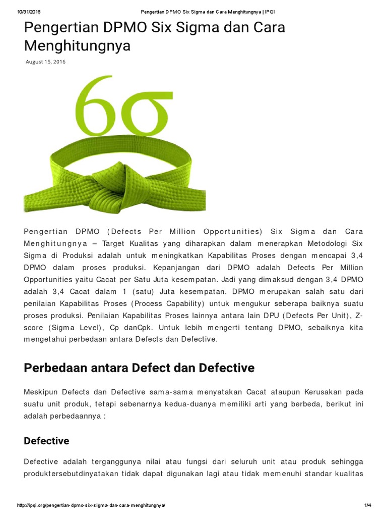 Pengertian DPMO Six Sigma Dan Cara Menghitungnya - IPQI | PDF | Bisnis | Komputer