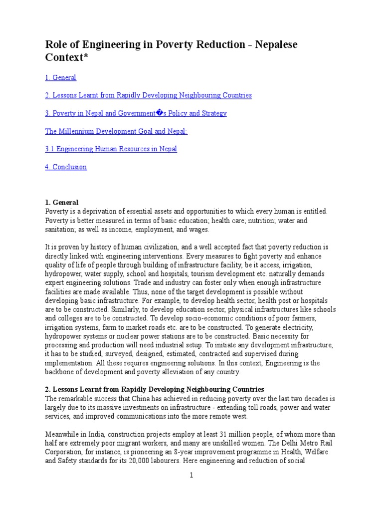 Engineering's Impact on Poverty in Nepal | PDF | Millennium Development ...