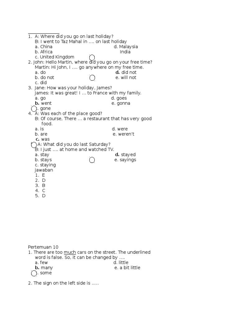 Kumpulan Soal Bahasa Inggris Pertemuan 9-14 | PDF | Food And Drink ...