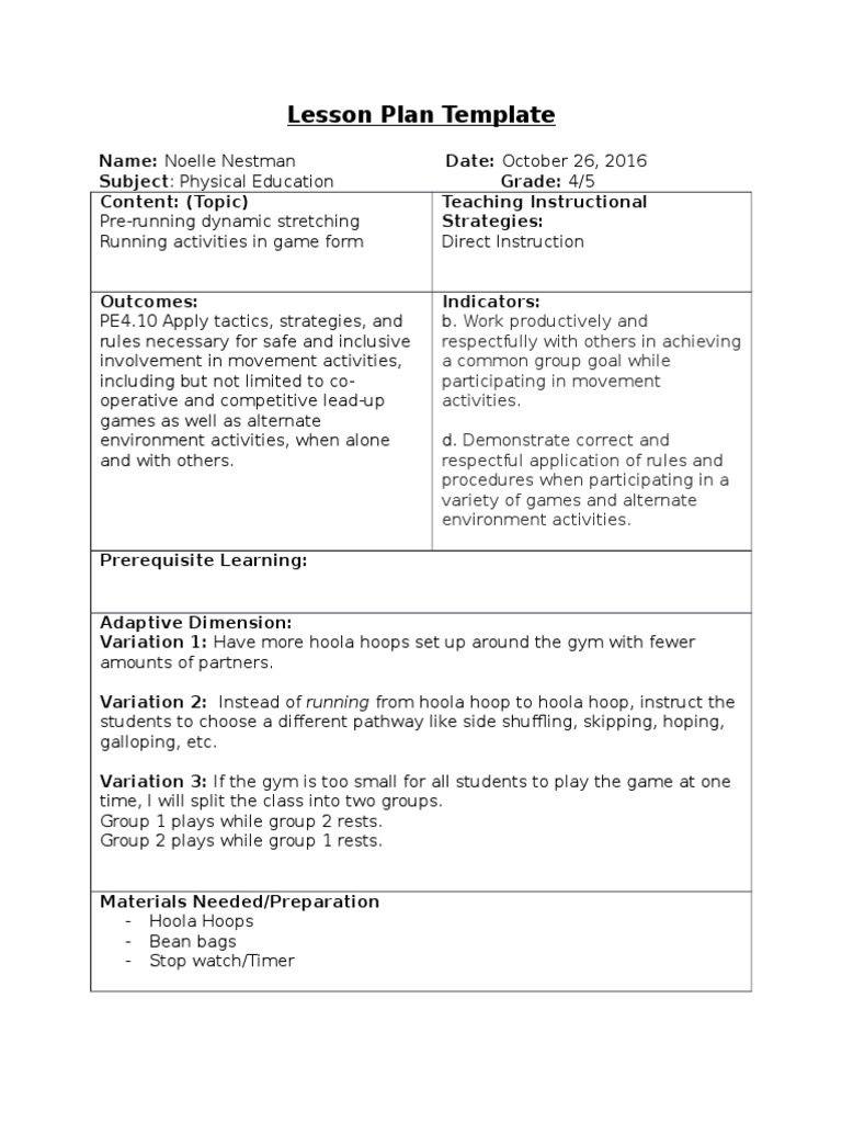 Phys Ed Lesson Week3 | PDF | Physical Education | Lesson Plan
