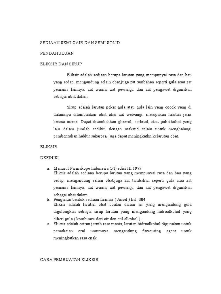 Sediaan Eliksir dan Sirup Farmasi | PDF