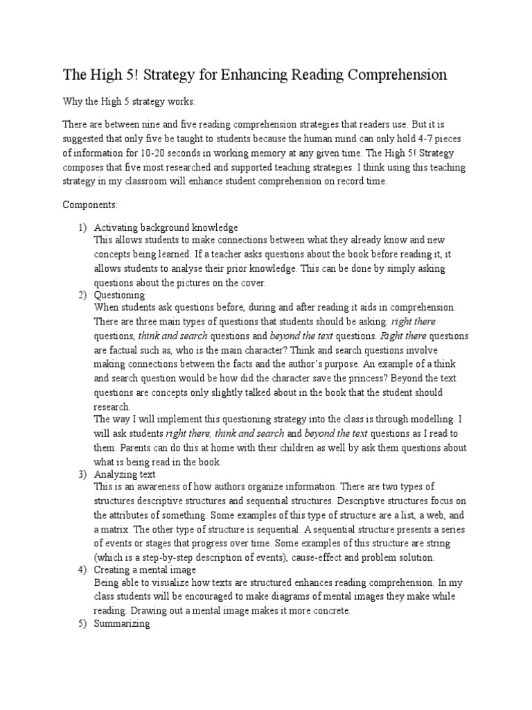 the high 5 strategy for enhancing reading comprehension | Reading ...