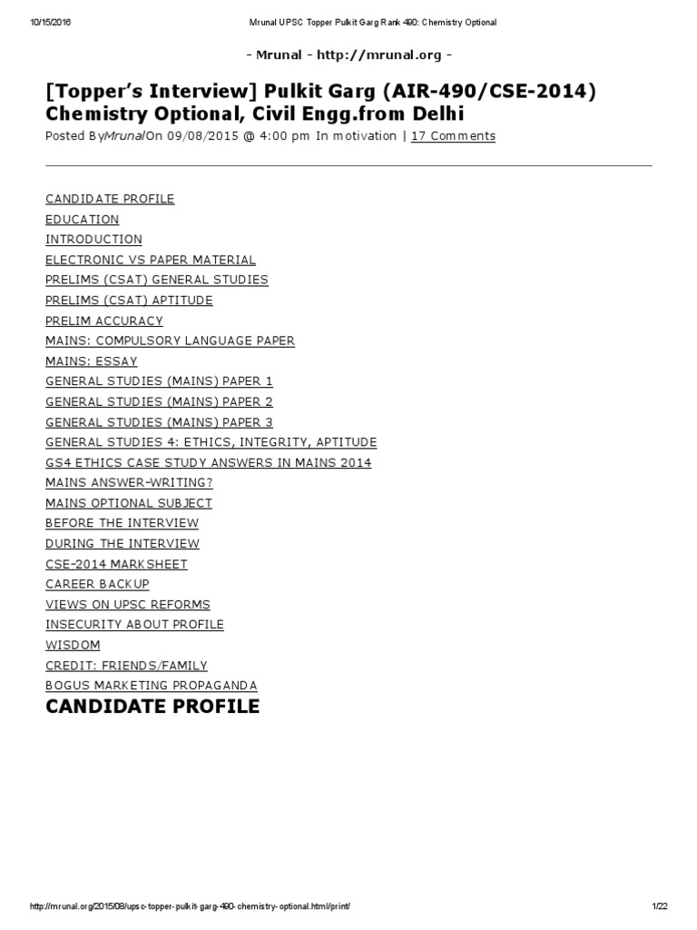 Mrunal UPSC Topper Pulkit Garg Rank 490 - Chemistry Optional | PDF ...