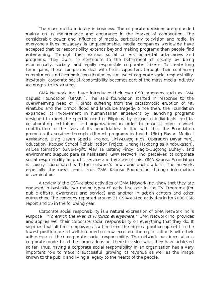 Gma Network - CSR | PDF | Corporate Social Responsibility | Public Sphere