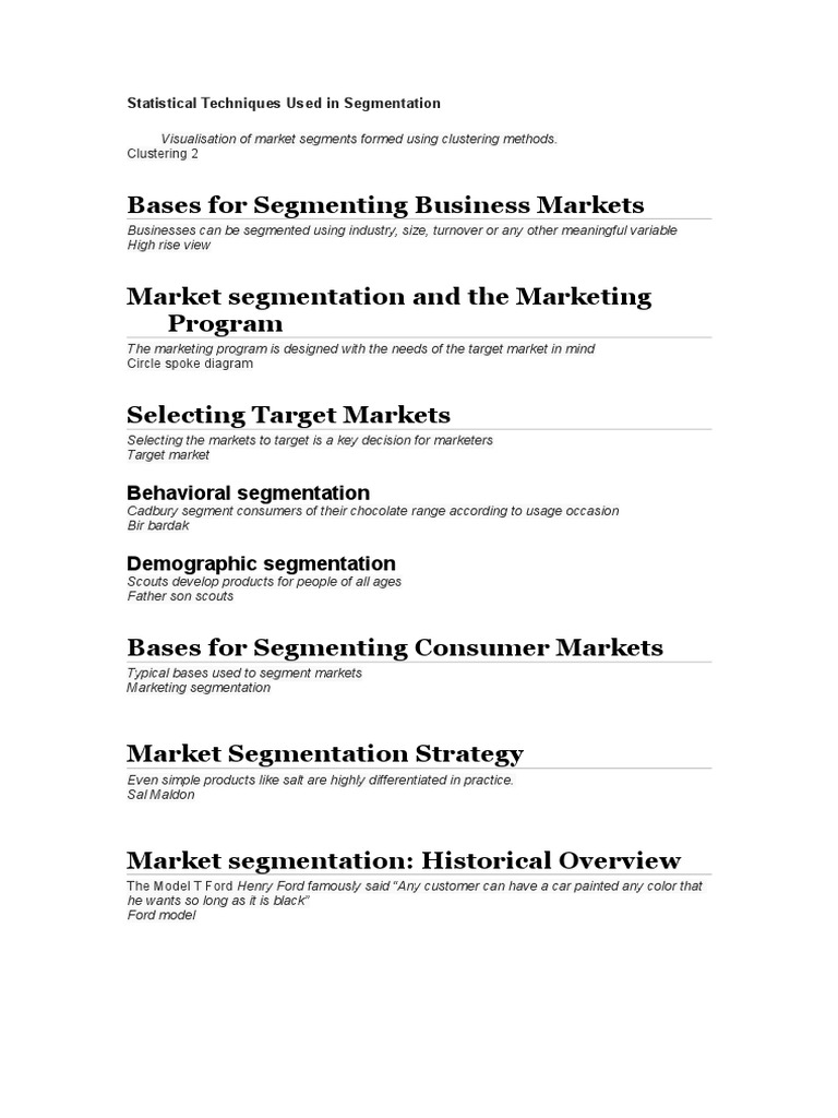 Statistical Techniques Used in Segmentation | PDF