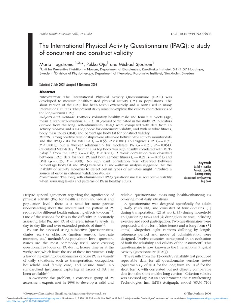 The International Physical Activity Questionnaire Ipaq A Study of ...