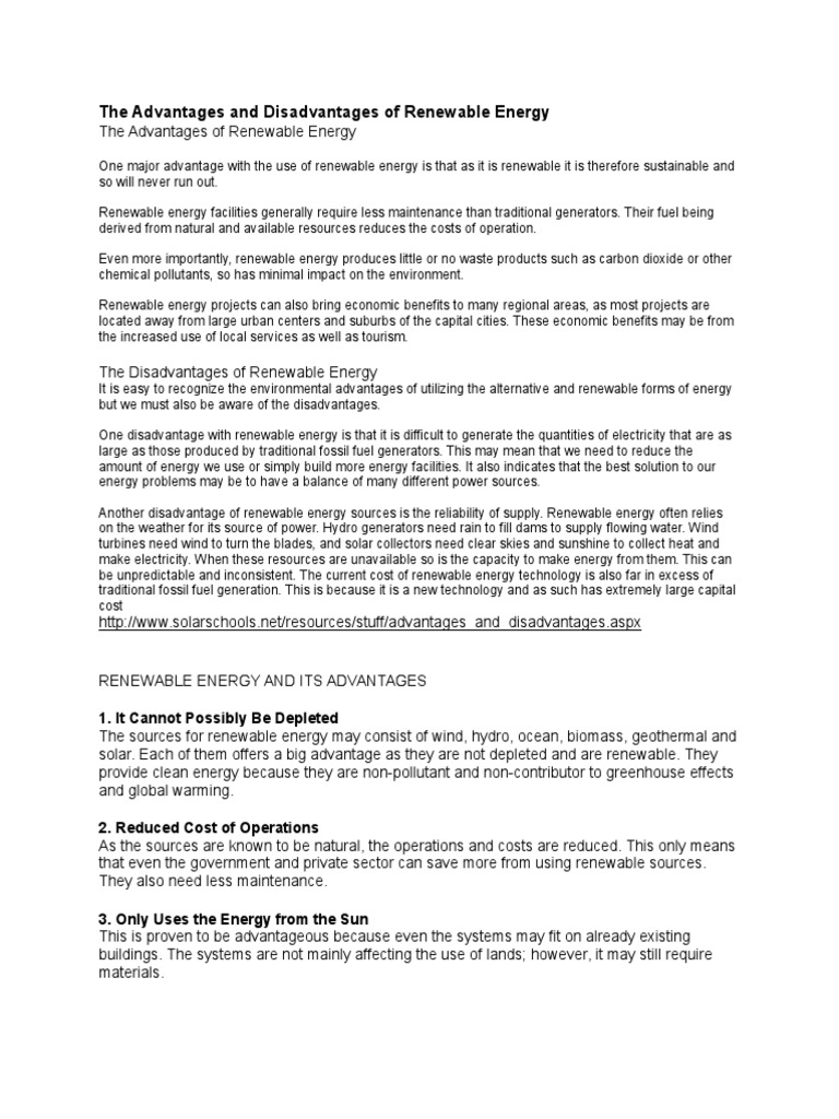 Advantages and Disadvantages of Renewables | PDF | Wind Power ...