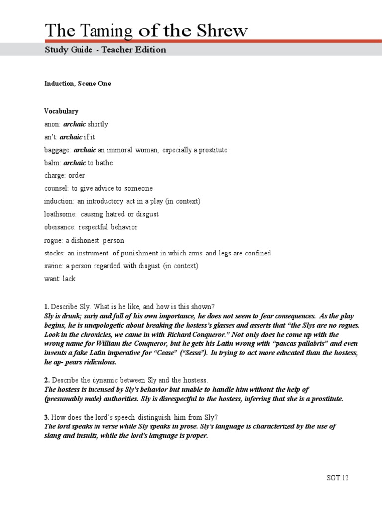 Taming of the Shrew Study Guide | PDF