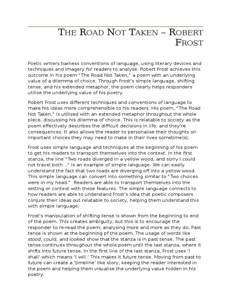 Analysis of "The Road Not Taken" | PDF | Poetry | Cognition