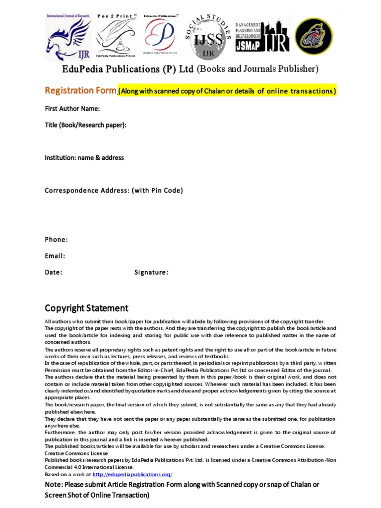 Copyright Registration Form For Publication | PDF