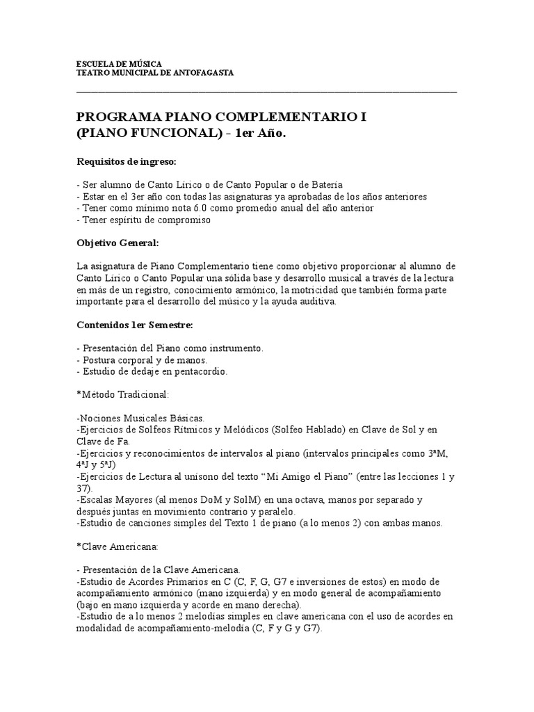 Programa Piano Complementario-2 | PDF | Acorde (Música) | Piano