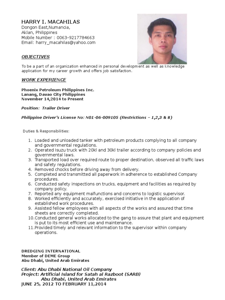 CV - Harry I. Macahilas | PDF | Cargo | Truck