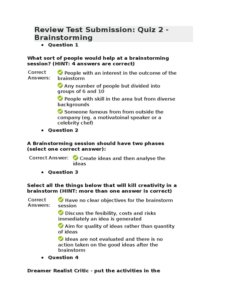 Design and Innovation Fundamental Quizzes | PDF | Risk | Brainstorming