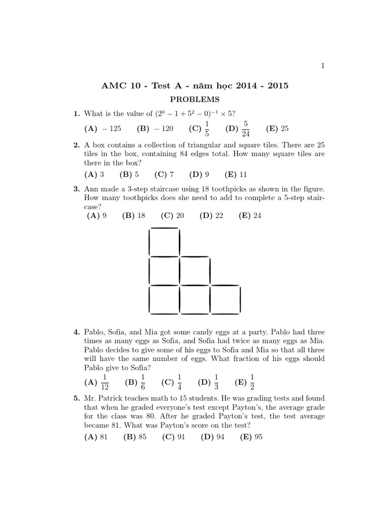 AMC 10 - Test A - năm học 2014 - 2015 | PDF