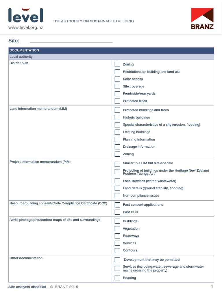 Site Analysis Checklist | PDF | Flood | Stormwater