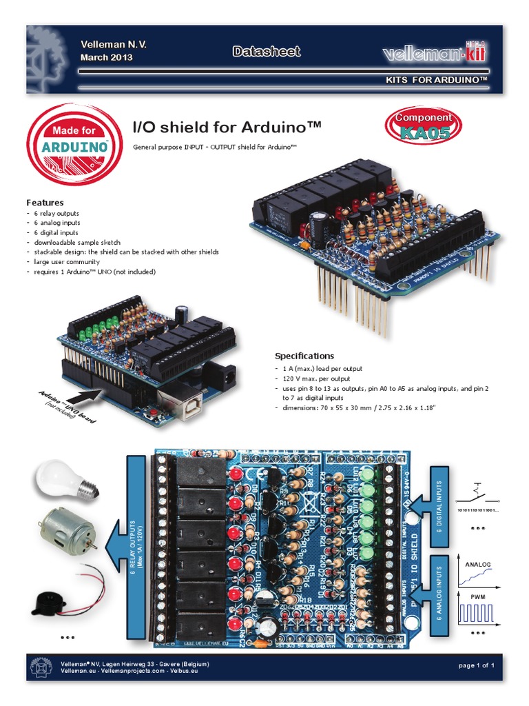 I/O Shield For Arduino™: Datasheet | PDF