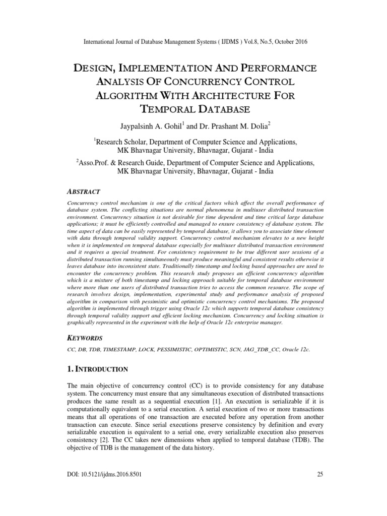 Design Implementation And Performance Analysis Of Concurrency Control Algorithm With