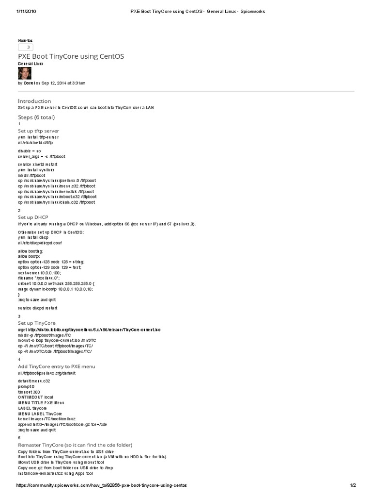 PXE Boot TinyCore Using CentOS - General Linux - Spiceworks | PDF ...