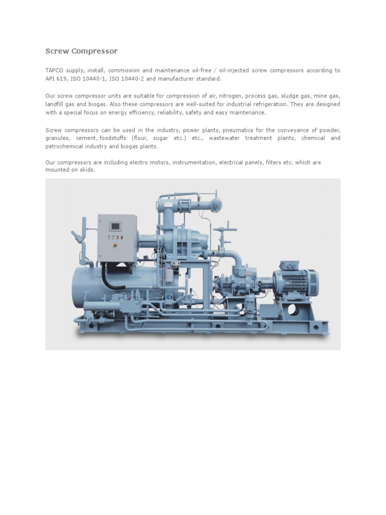 Screw Compressor | PDF | Biogas | Gas Technologies