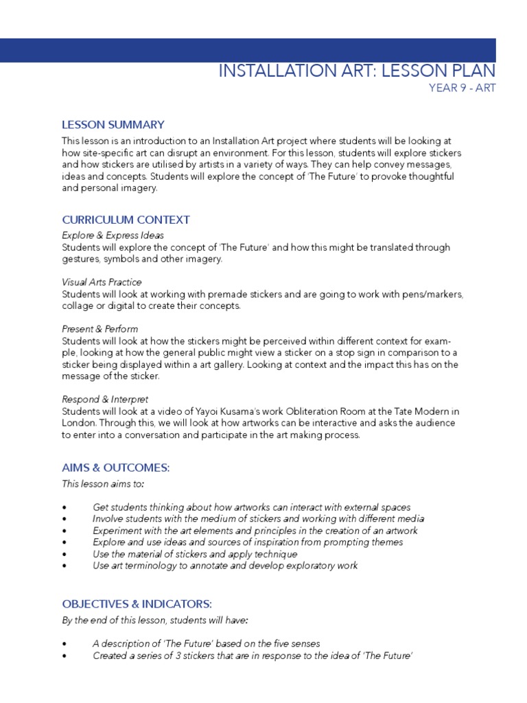 Installation Art: Lesson Plan | PDF | Installation Art | Collage